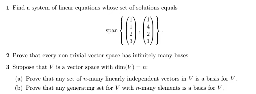 Solved 1 Find a system of linear equations whose set of | Chegg.com