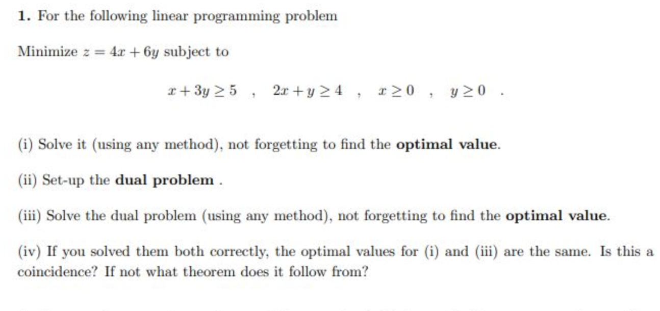 Solved 1. For the following linear programming problem | Chegg.com
