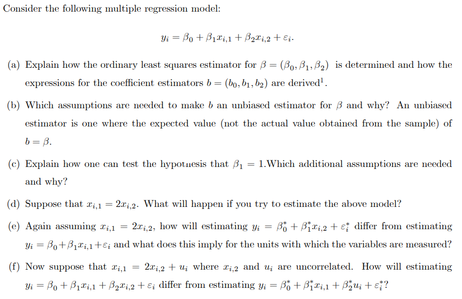 Solved Consider the following multiple regression model: Yi | Chegg.com