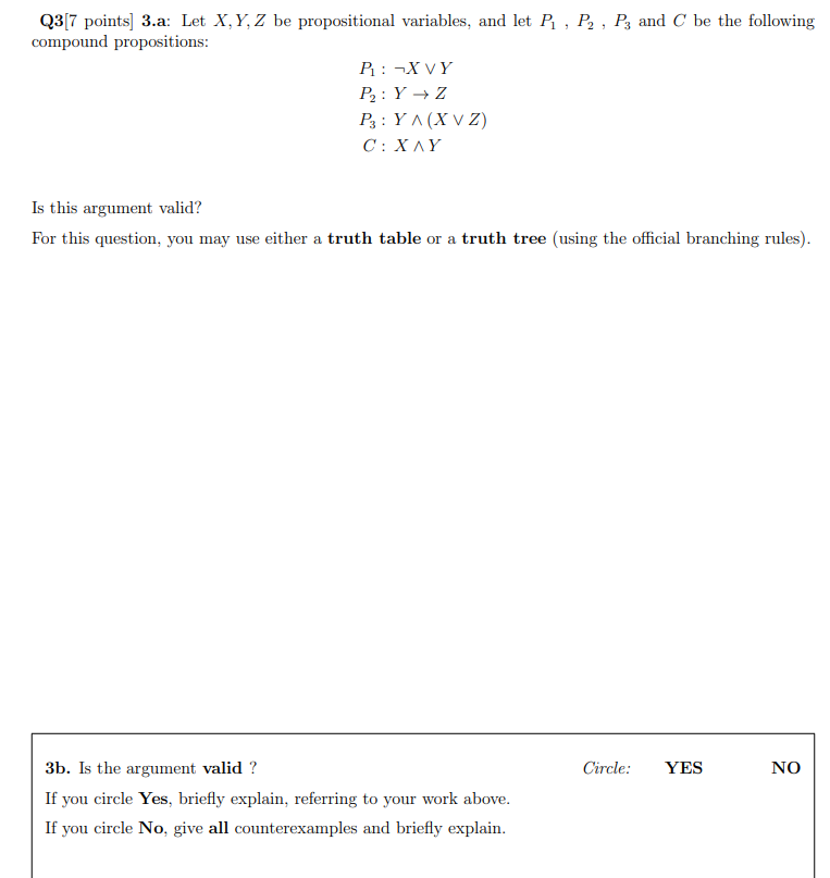 Solved Q3 7 Points 3a Let Xyz Be Propositional 