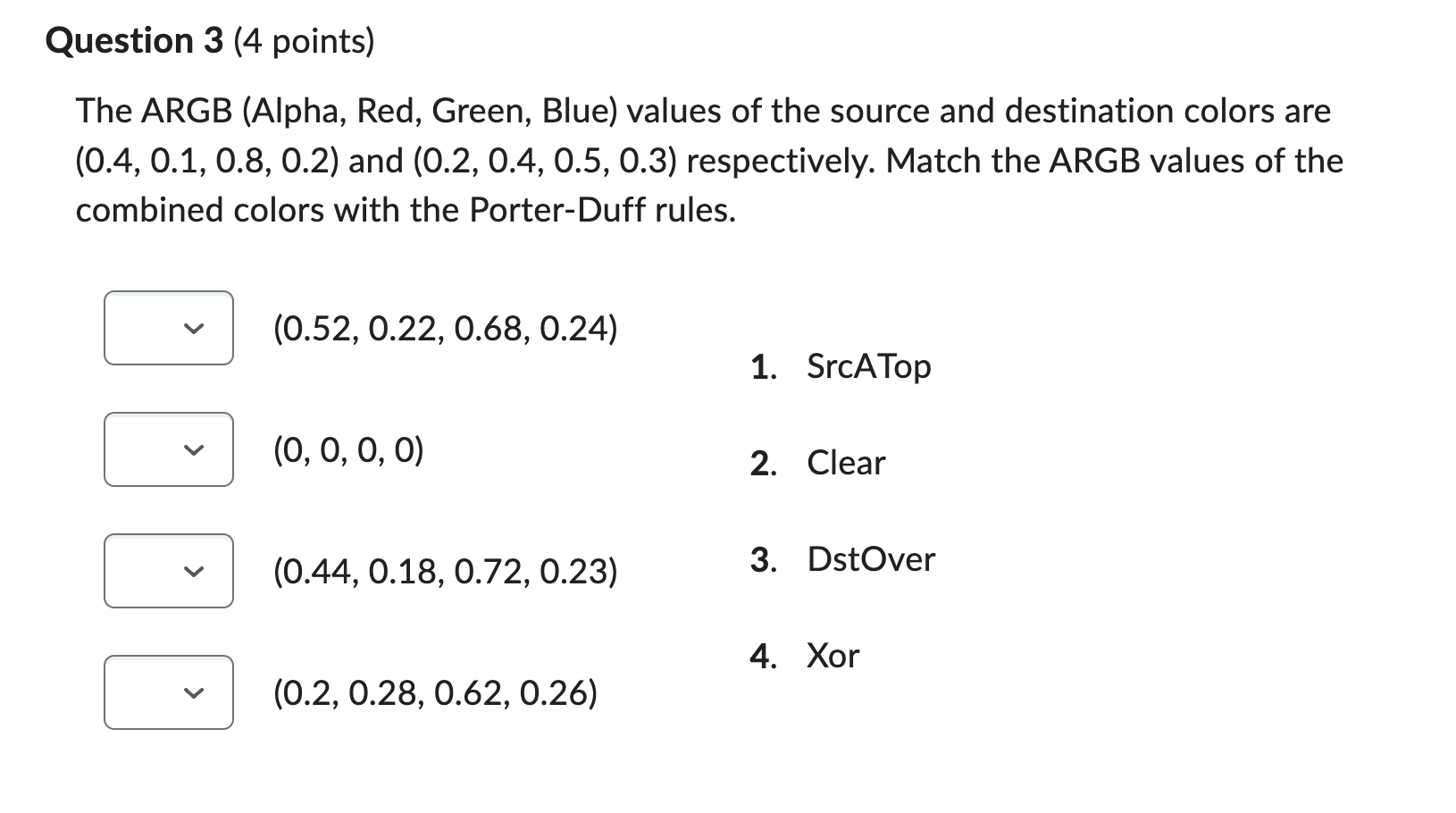 Solved The ARGB (Alpha, Red, Green, Blue) values of the | Chegg.com