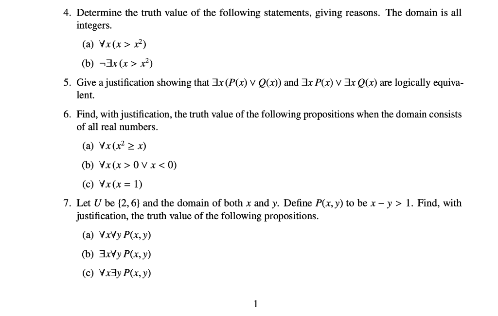 Solved 4. Determine the truth value of the following | Chegg.com