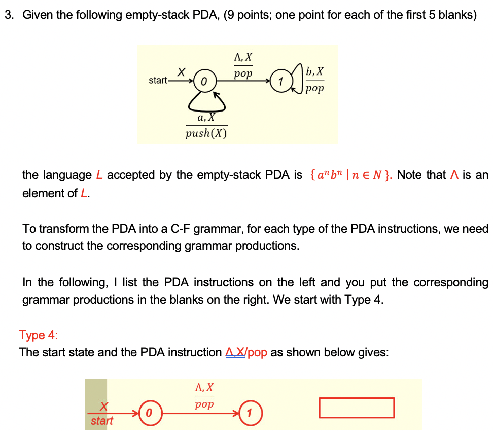 Solved 3. Given the following empty-stack PDA, (9 points; | Chegg.com