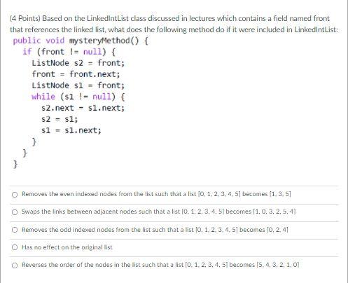 Solved 4 Points) Based on the LinkedintList class discussed | Chegg.com