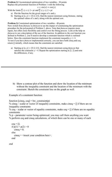 Problem 2) Unconstrained optimization of two | Chegg.com