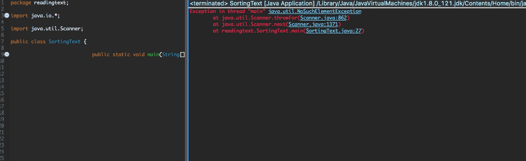 Solved Hello I am getting a java.util.NoSuchElementException | Chegg.com
