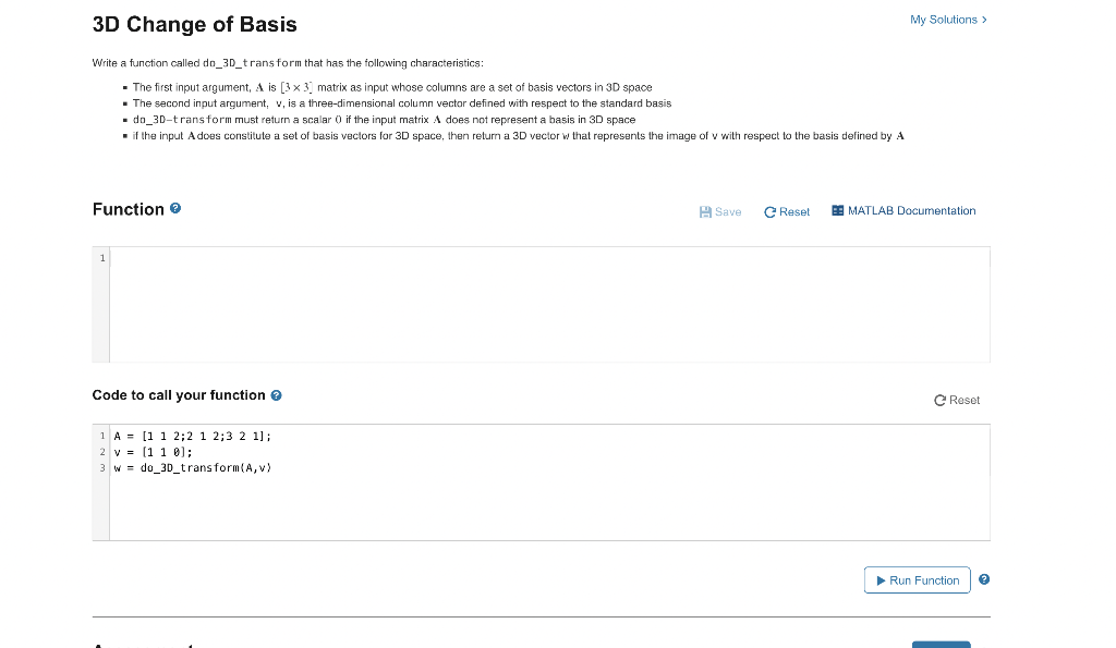 Solved 3D Change of Basis My Soluti Write a function called | Chegg.com