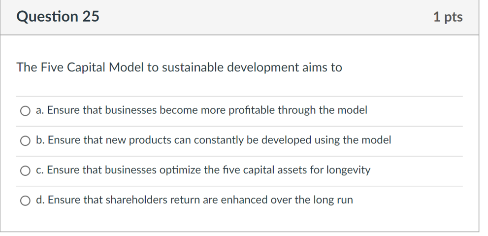 Solved Question 25 1 pts The Five Capital Model to | Chegg.com