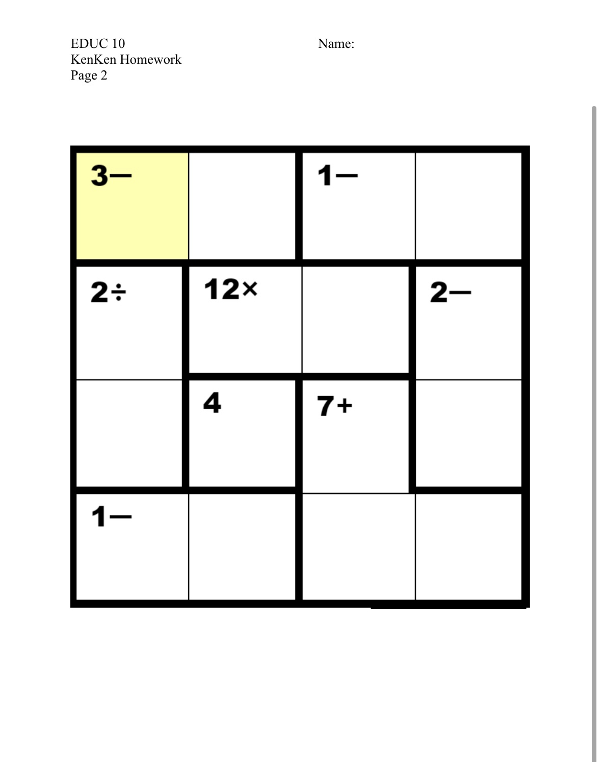 Solved KenKen Homework | Chegg.com