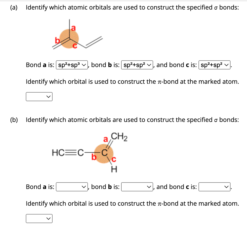 Solved a) Identify which atomic orbitals are used to | Chegg.com