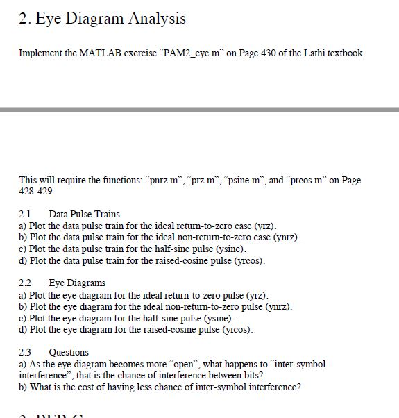 2. Eye Diagram Analysis Implement the MATLAB exercise | Chegg.com