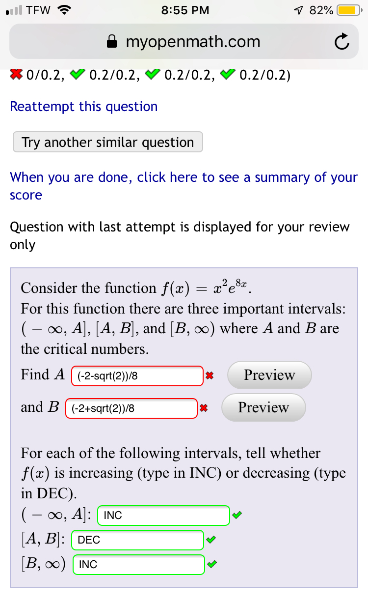 Solved |TFW 8:55 PM 7 82% O myopenmath.com * 0/0.2, V | Chegg.com