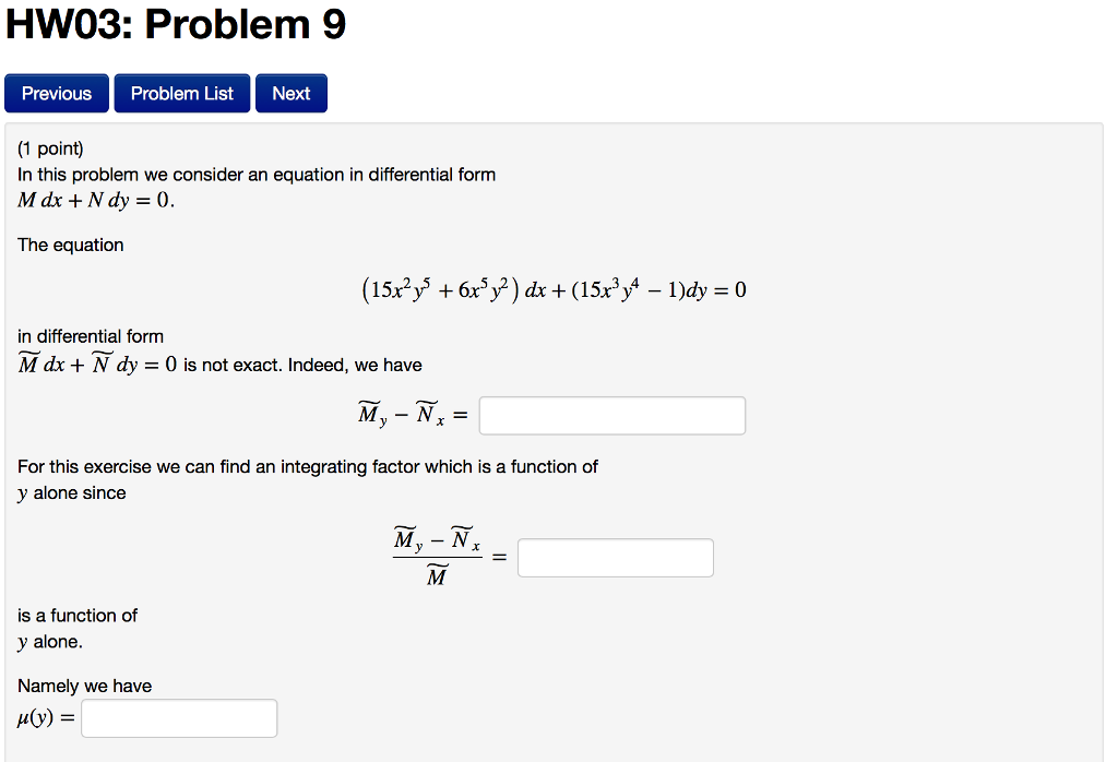 Solved HW03: Problem 9 Previous Problem List Next (1 point) | Chegg.com