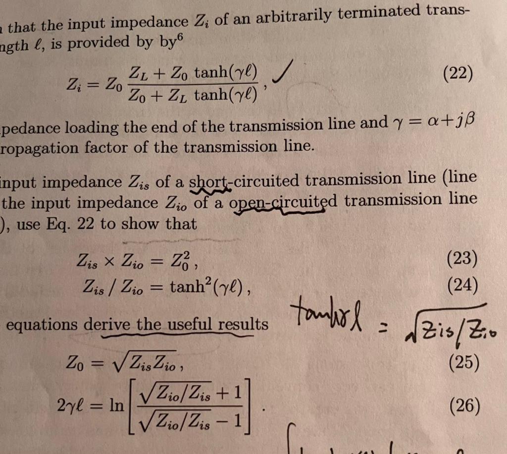 Solved that the input impedance Zi of an arbitrarily | Chegg.com