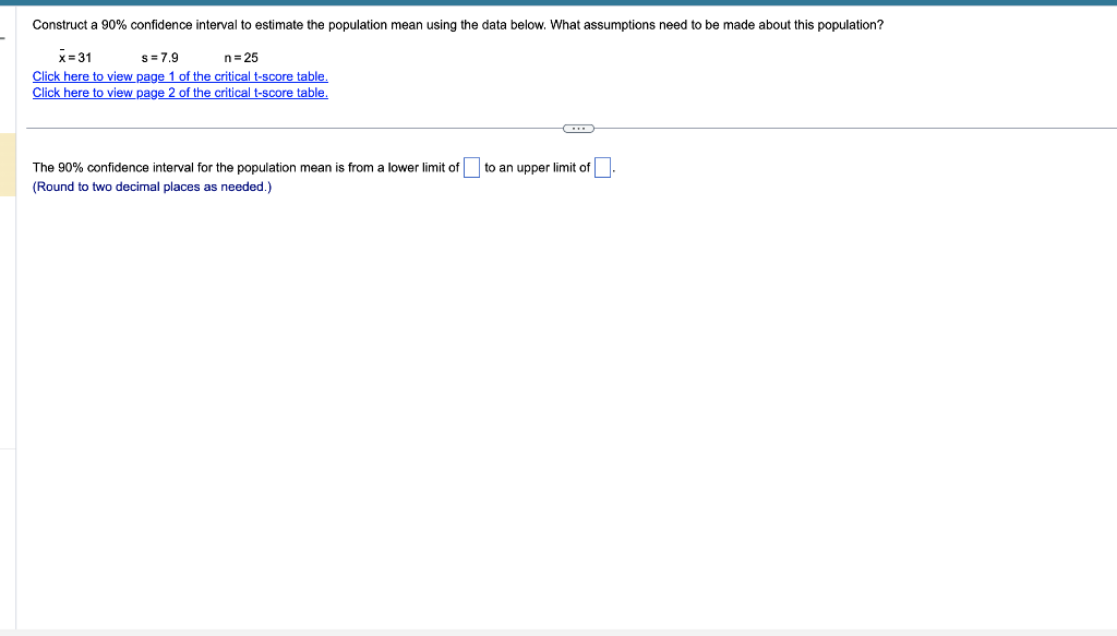 Solved xˉ=31 s=7.9n=25 Click here to view page 1 of the | Chegg.com