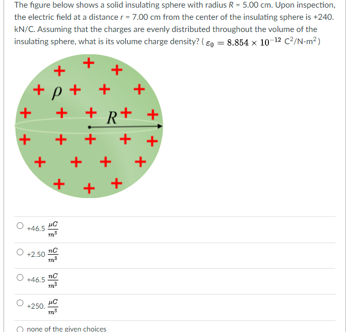 Solved The figure below shows a solid insulating sphere with | Chegg.com