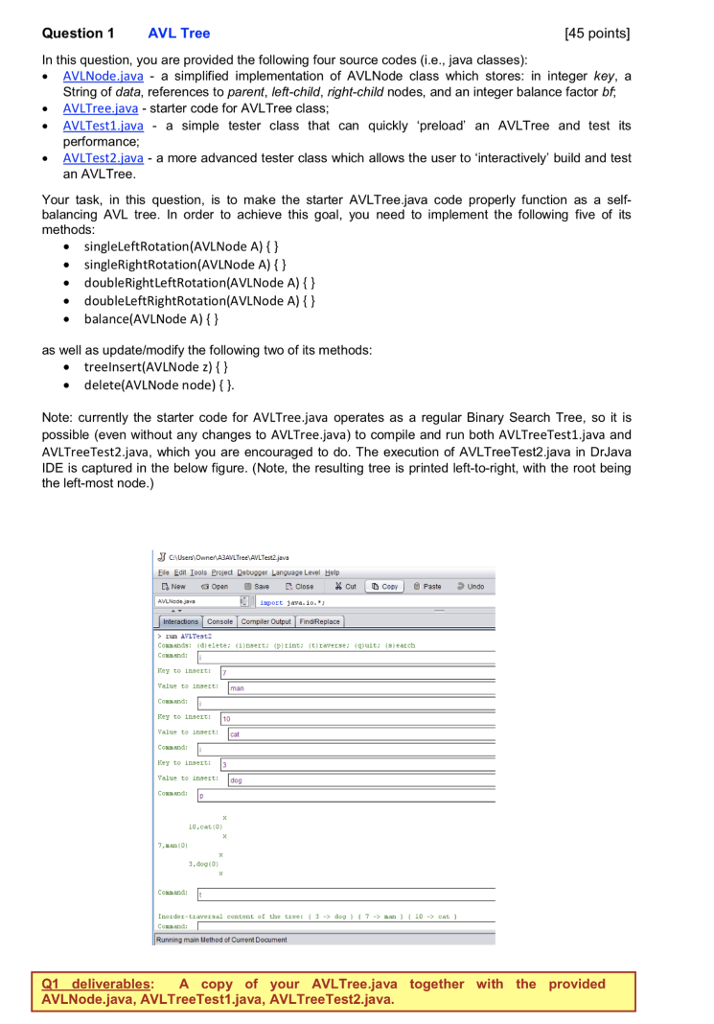 Question 1 AVL Tree 45 points] In this question, you | Chegg.com
