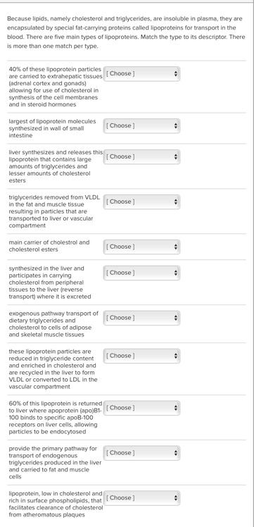 Solved Answer choices: 1. Chylomicrons 2. very low density | Chegg.com