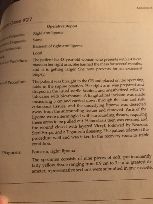 Solved Appendix B Case #27 Operative Report Dagnosis Right | Chegg.com