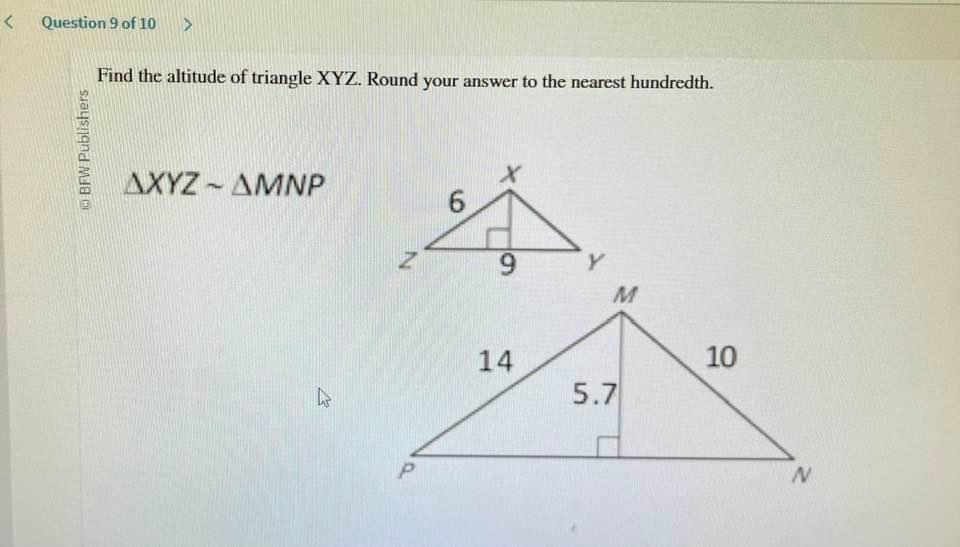 Solved Find the altitude of triangle XYZ. Round your answer | Chegg.com