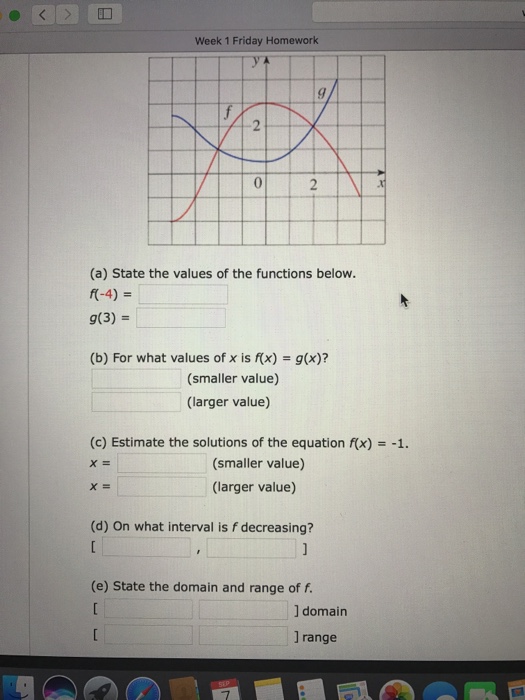Solved (a) State the values of the functions below. f(-4) = | Chegg.com