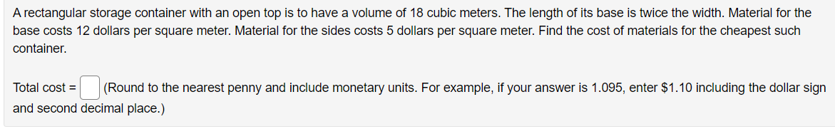 Solved A rectangular storage container with an open top is | Chegg.com