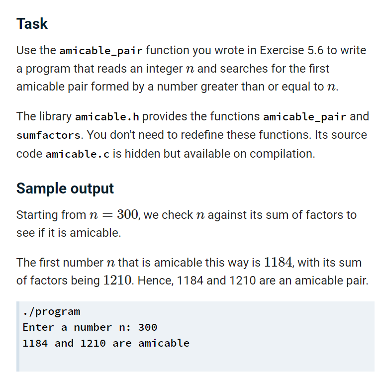 Solved Task Use the amicable_pair function you wrote in | Chegg.com
