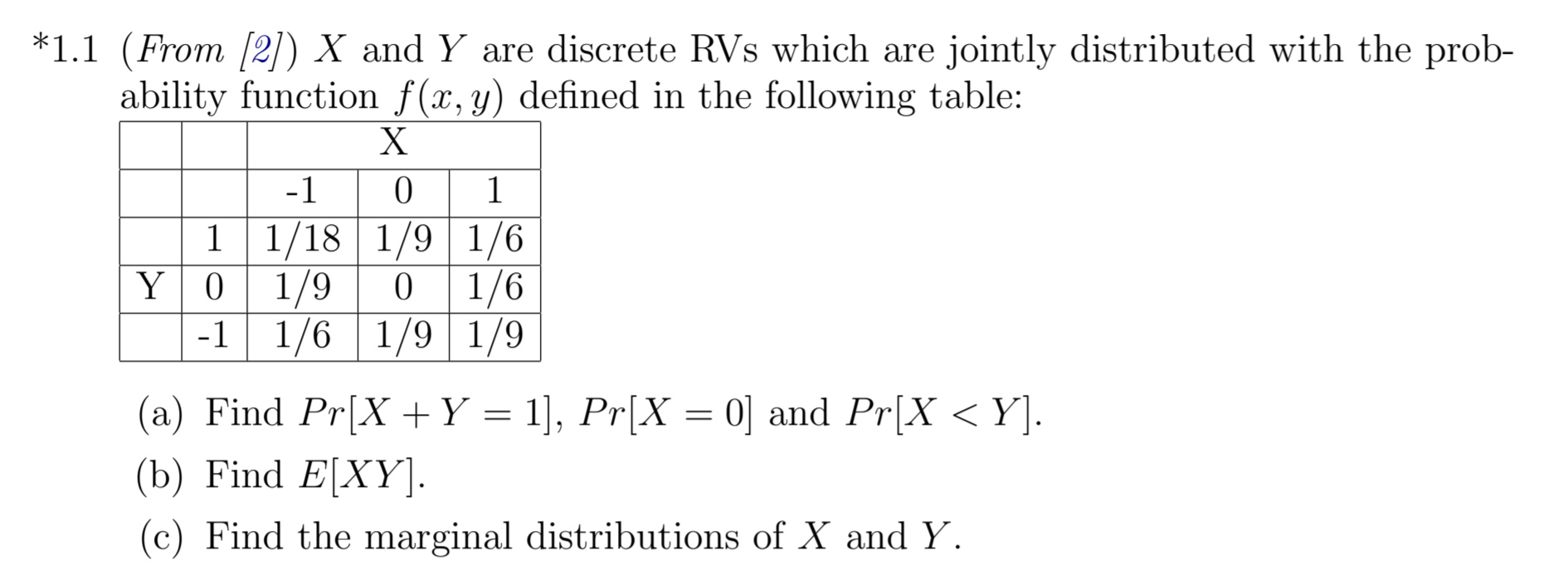 Solved *1.1 (From [2]) X and Y are discrete RVs which are | Chegg.com