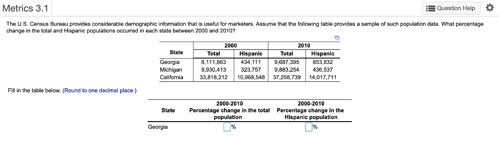 Solved Metrics 3.1 Question Help The U.S. Census Bureau | Chegg.com