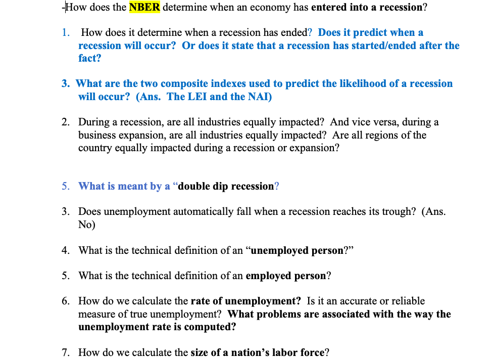 -How does the NBER determine when an economy has | Chegg.com