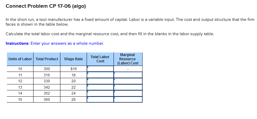 Solved Connect Problem CP 17-06 (algo) In the short run, a | Chegg.com