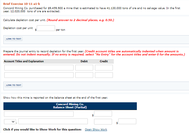 Solved Brief Exercise 10-11 al-b Concord Mining Co. | Chegg.com
