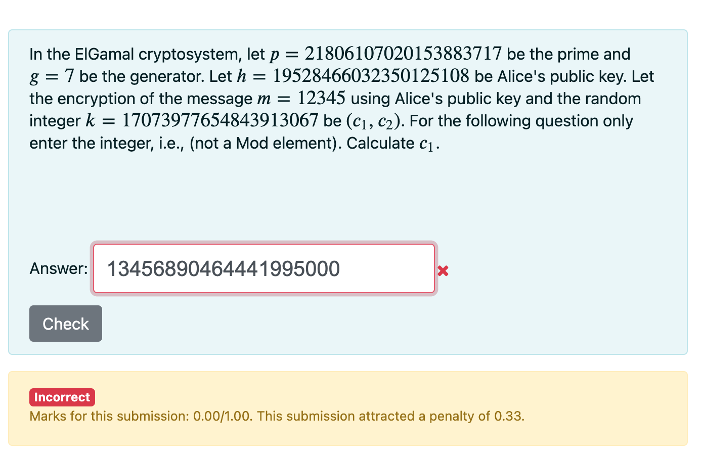 Solved In the ElGamal cryptosystem, let p = | Chegg.com