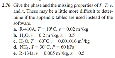 Solved 2.76 Give the phase and the missing properties of | Chegg.com