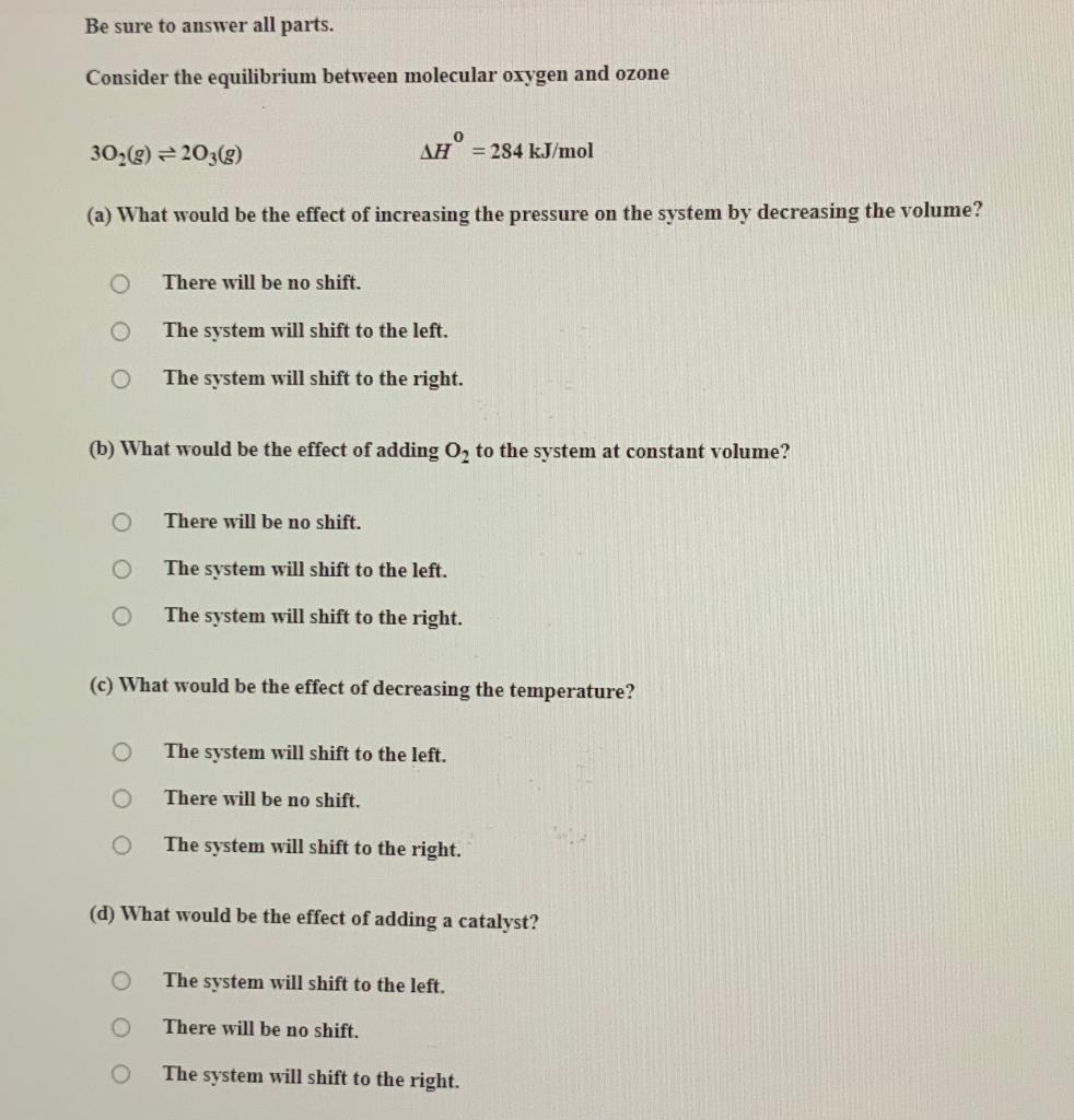 Solved Be sure to answer all parts. Consider the equilibrium | Chegg.com