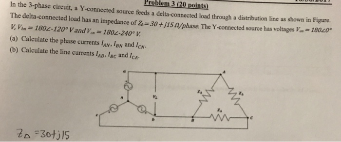 Solved In the 3-phase circuit, a Y-connected source feeds a | Chegg.com