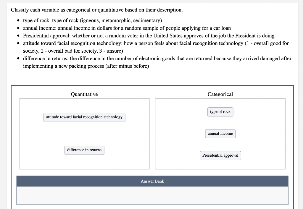 Solved Classify each variable as categorical or quantitative | Chegg.com