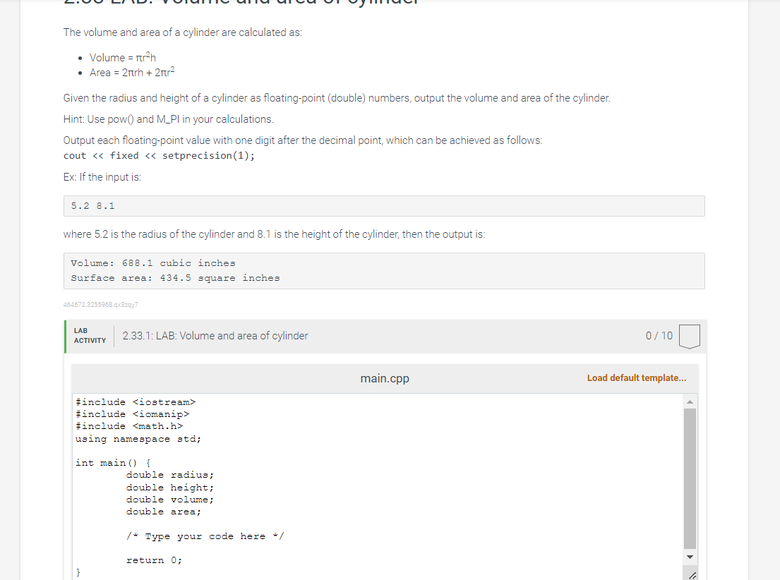 Solved The volume and area of a cylinder are calculated as: | Chegg.com