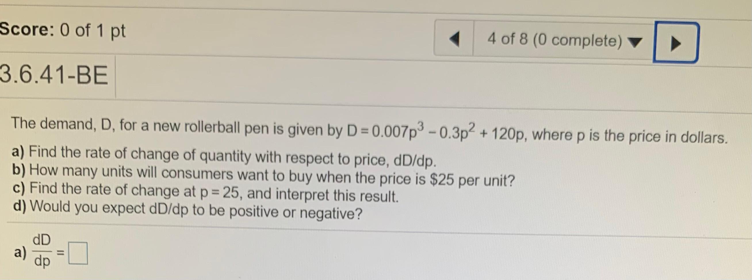 Solved Score: 0 of 1 pt 4 of 8 (0 complete) 3.6.41-BE The | Chegg.com