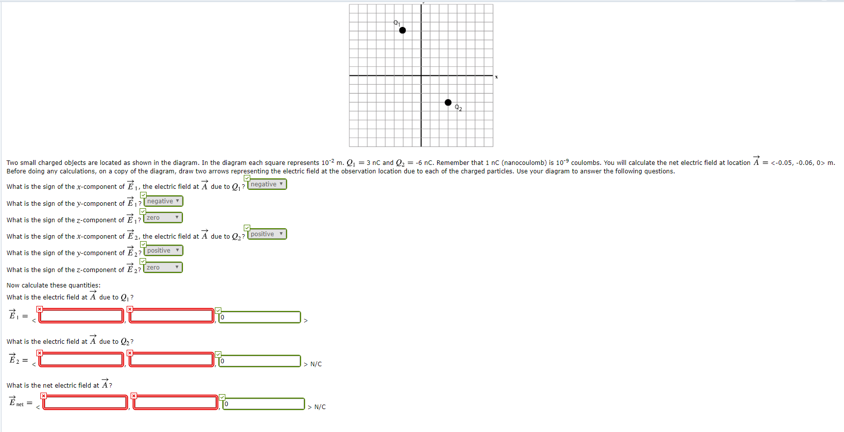Solved Two small charged objects are located as shown in the | Chegg.com