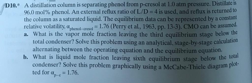 Solved A distillation column is separating phenol from | Chegg.com