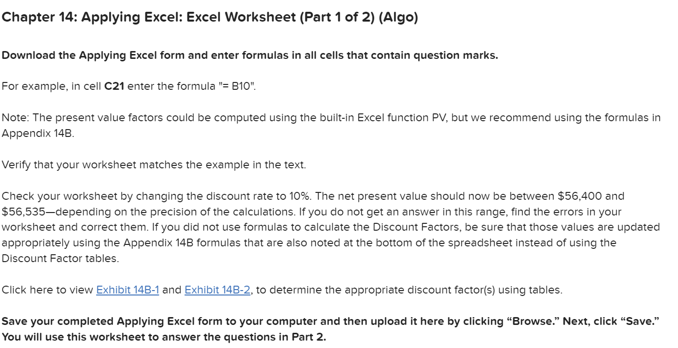 Solved Chapter 14: Applying Excel: Excel Worksheet (Part 1 | Chegg.com