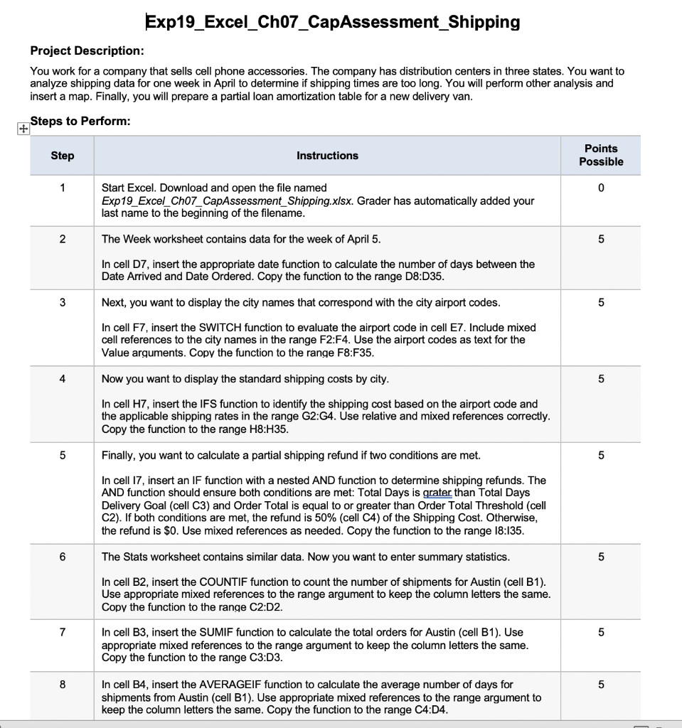 Solved Exp19 Excel Ch07 Cap Assessment Shipping Project Chegg