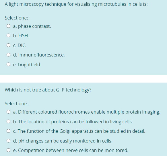 Solved A light microscopy technique for visualising | Chegg.com