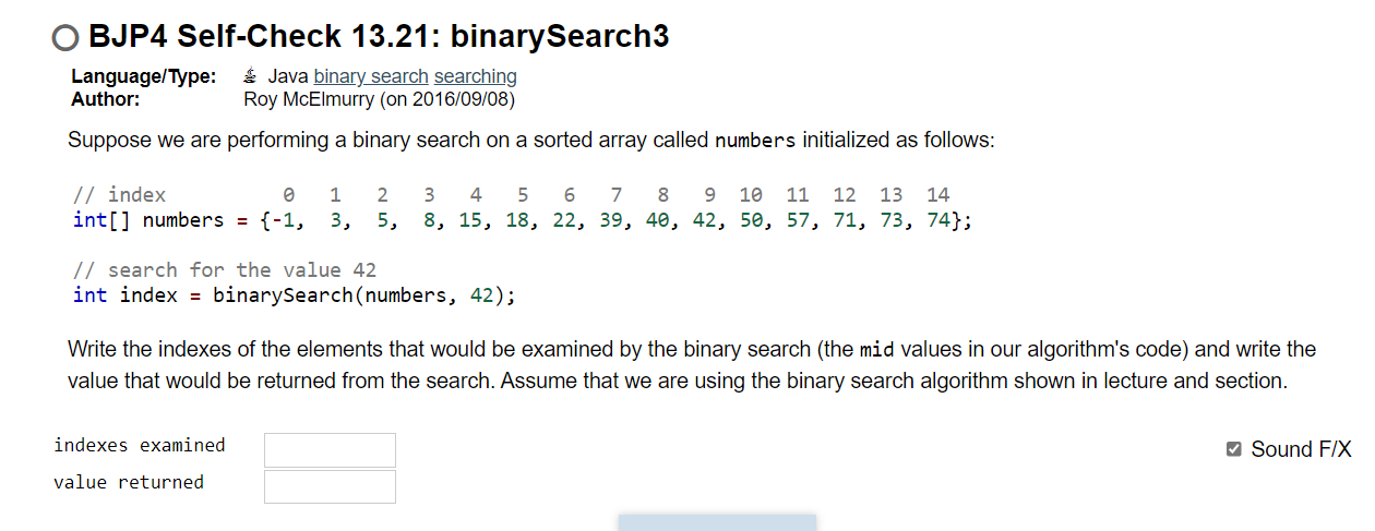 Solved BJP4 Self-Check 13.21: binary Search3 Language Type: | Chegg.com