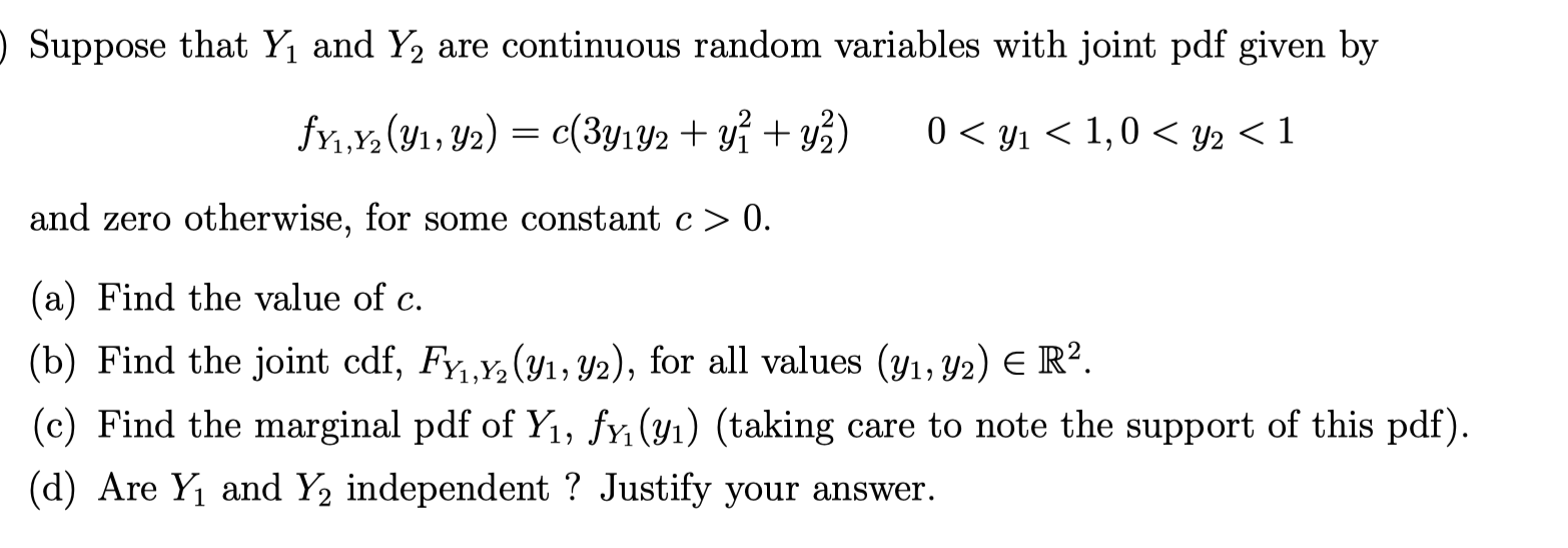 Solved Suppose That Y1 And Y2 Are Continuous Random 6548