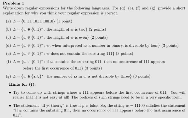 Solved Problem 1 Write down regular expressions for the | Chegg.com