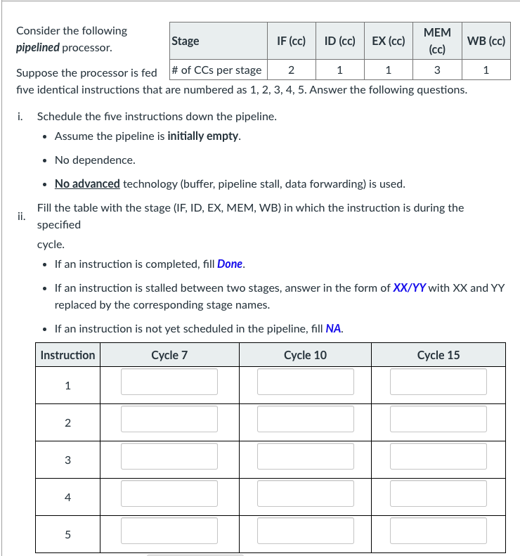 iii. The processor spends clock cycles executing | Chegg.com