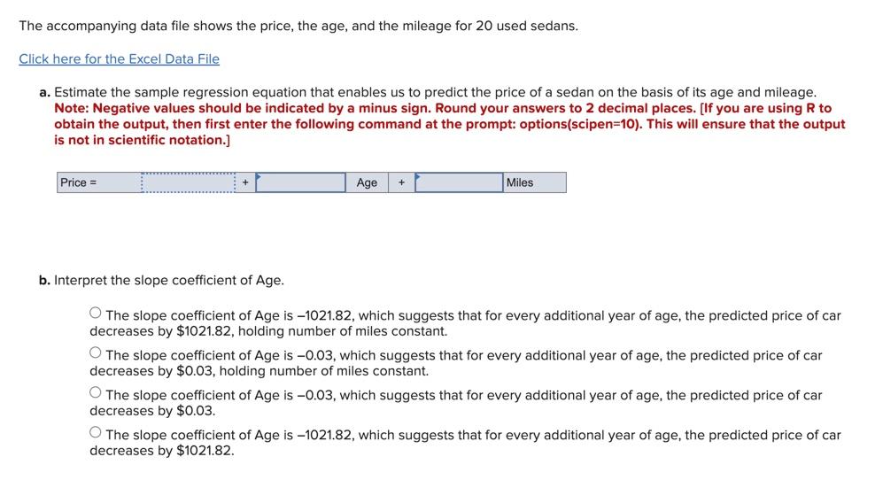 Solved a. Estimate the sample regression equation that | Chegg.com