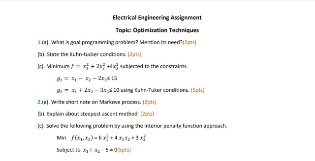 Solved Electrical Engineering Assignment Topic Optimization 0574